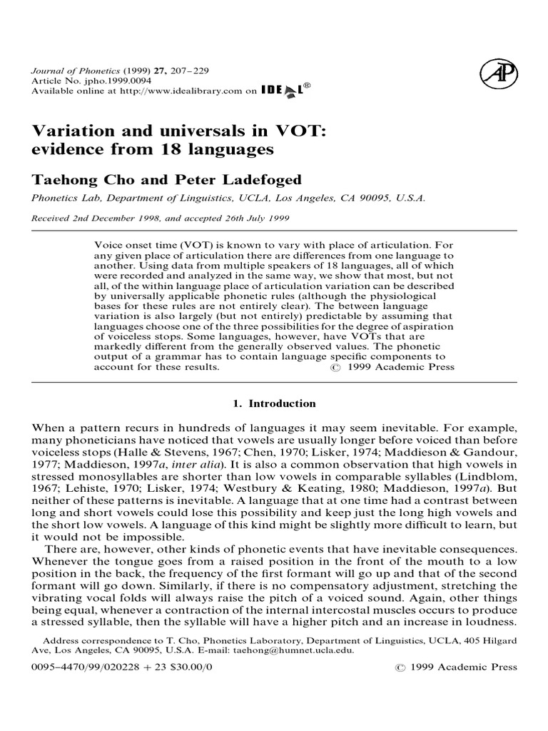 1999 - Cho and Ladefoged - Variation and Universals in VOT - Evidence ...