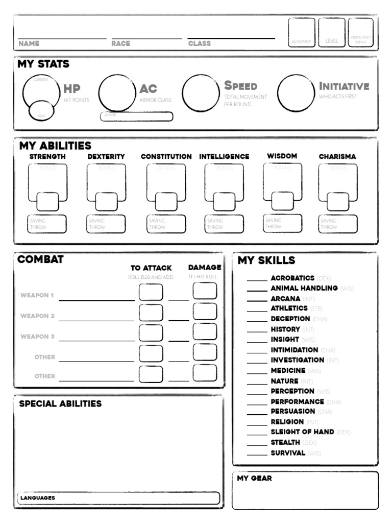 RPG Character Sheet Template | PDF