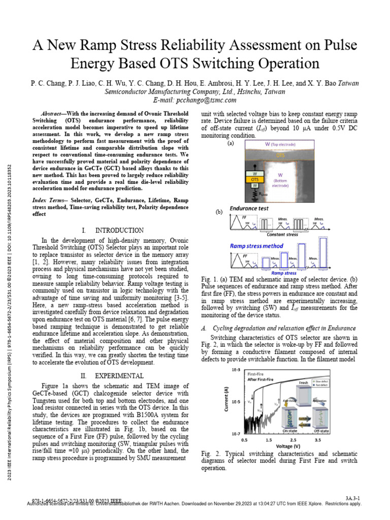 A New Ramp Stress Reliability Assessment On Pulse Energy Based OTS ...