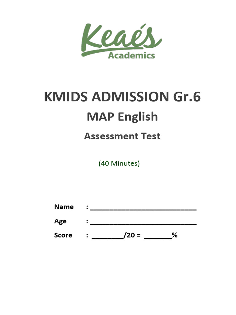 Gr.6 Admission - MAP English - Pretest | PDF