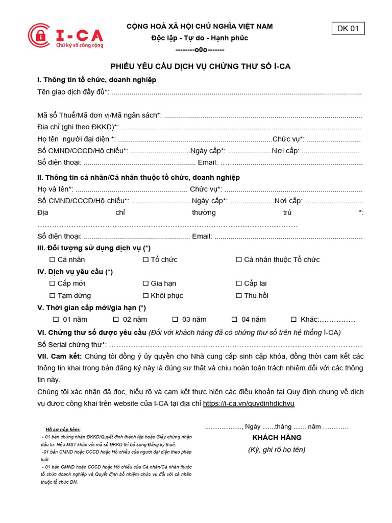 DK01 - Phieu Yeu Cau I-CA | PDF