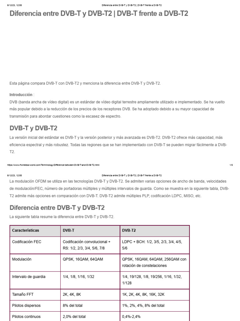 Diferencia Entre DVB-T y DVB-T2 - DVB-T Frente A DVB-T2 | PDF