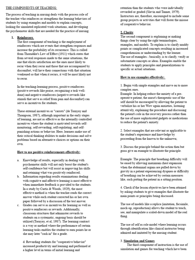 THE COMPONENTS OF TEACHING | PDF