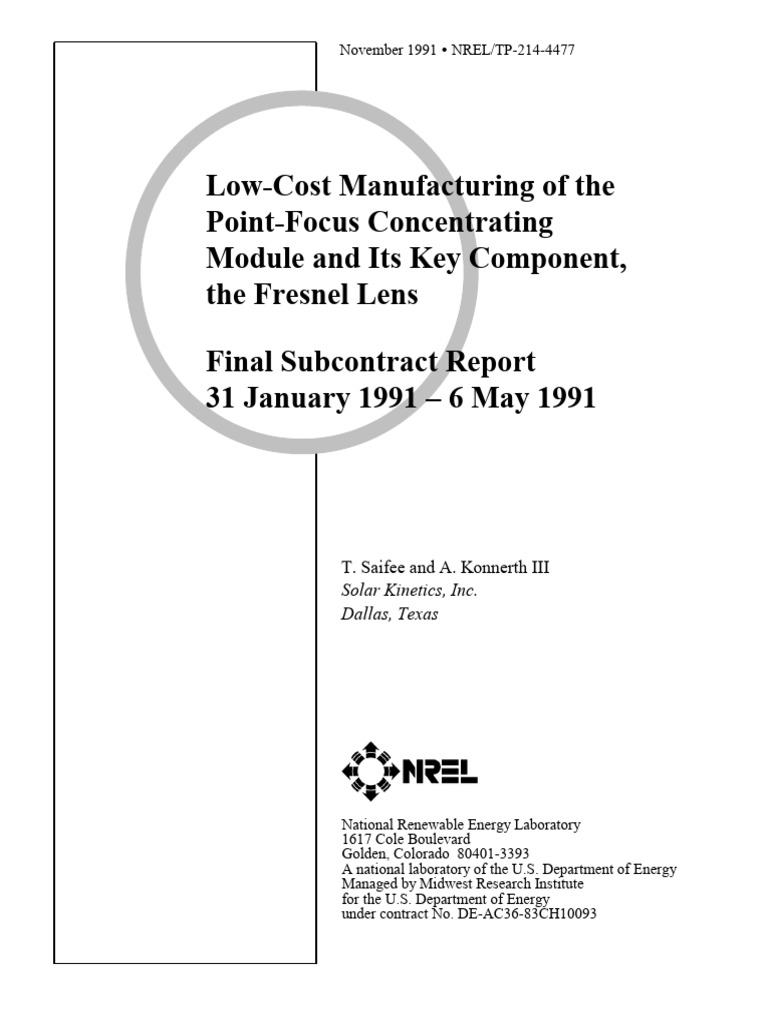 Low-Cost Manufacturing of The Fresnel Lens | PDF
