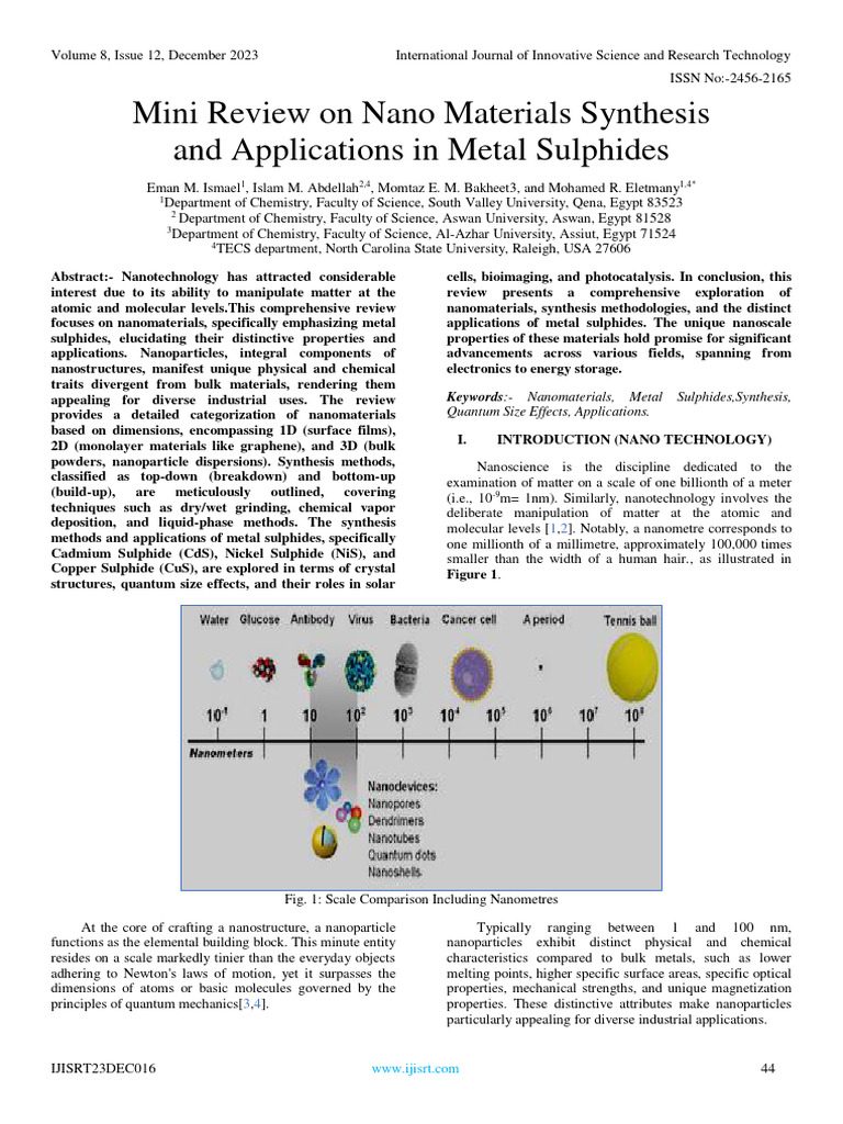 Mini Review On Nano Materials Synthesis and Applications in Metal Sulphides | PDF ...