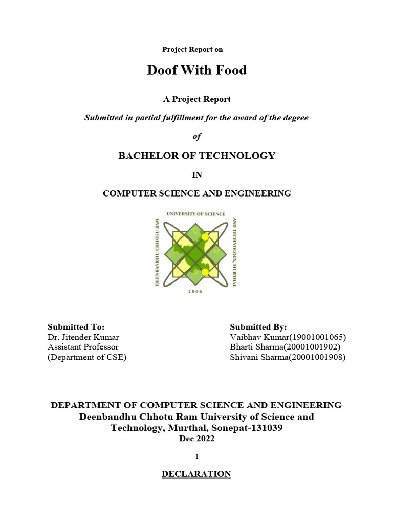 Project Report On DoofWithFood | PDF