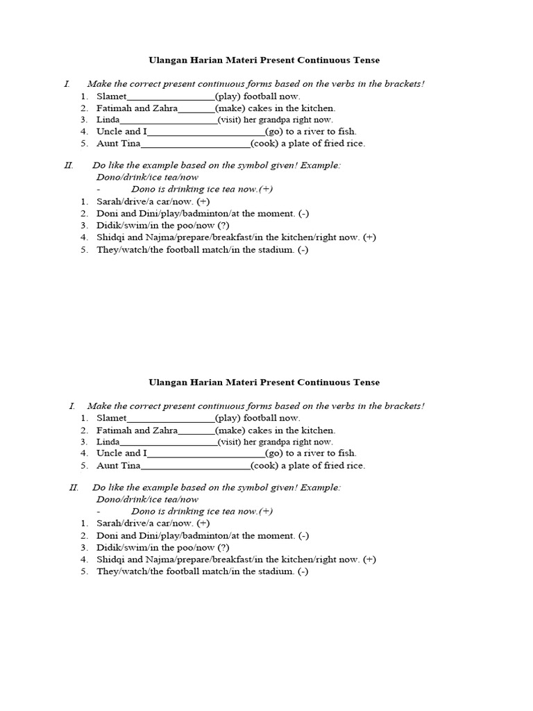 Ulangan Harian Materi Present Continuous Tense | PDF