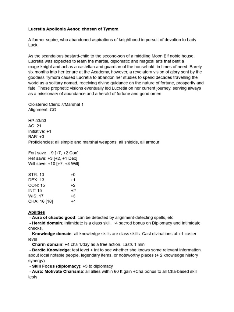 Lucretia Apollonia Aenor, Chosen of Tymora | PDF