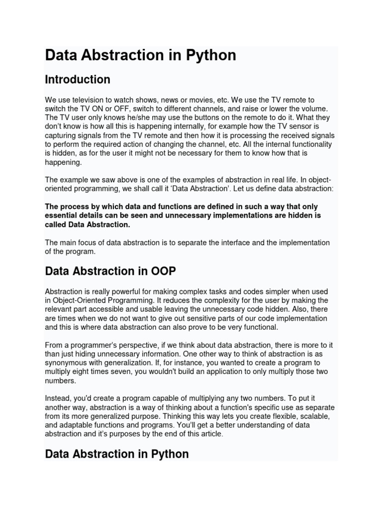 DATA ABSTRACTION Notes With Examples | PDF | Class (Computer ...