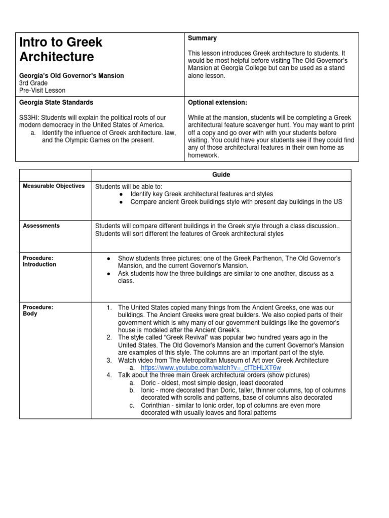 Greekarchitecturepre Visitlesson | PDF