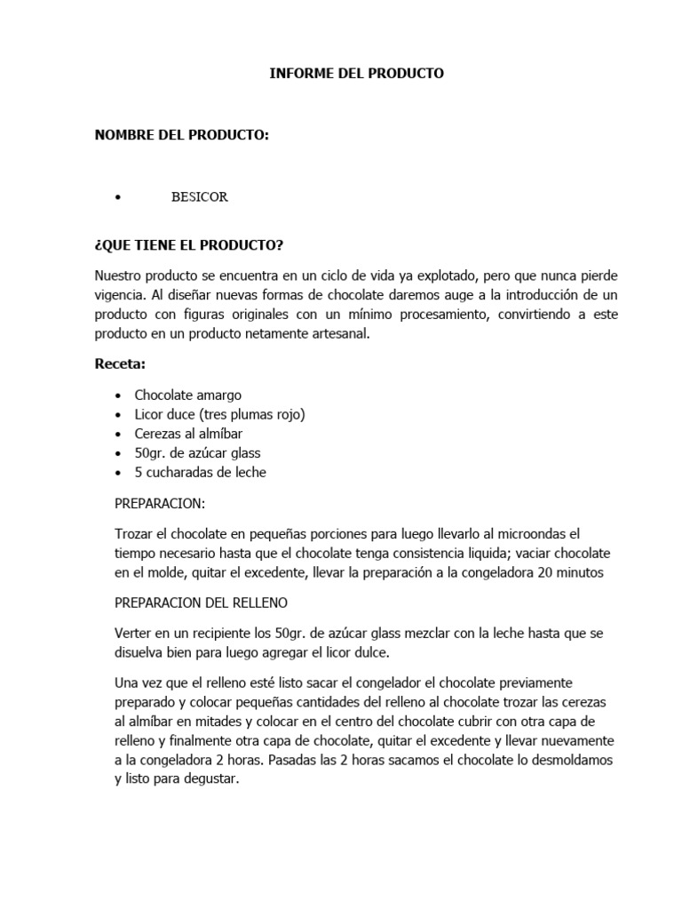 INFORME DEL PRODUCTO FINAL | PDF | Chocolate | Producto (Negocio)