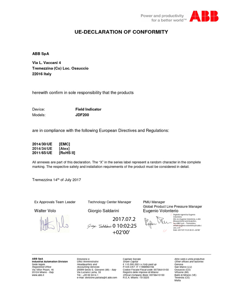 EU Declaration of Conformity For JDF Rev2 | PDF
