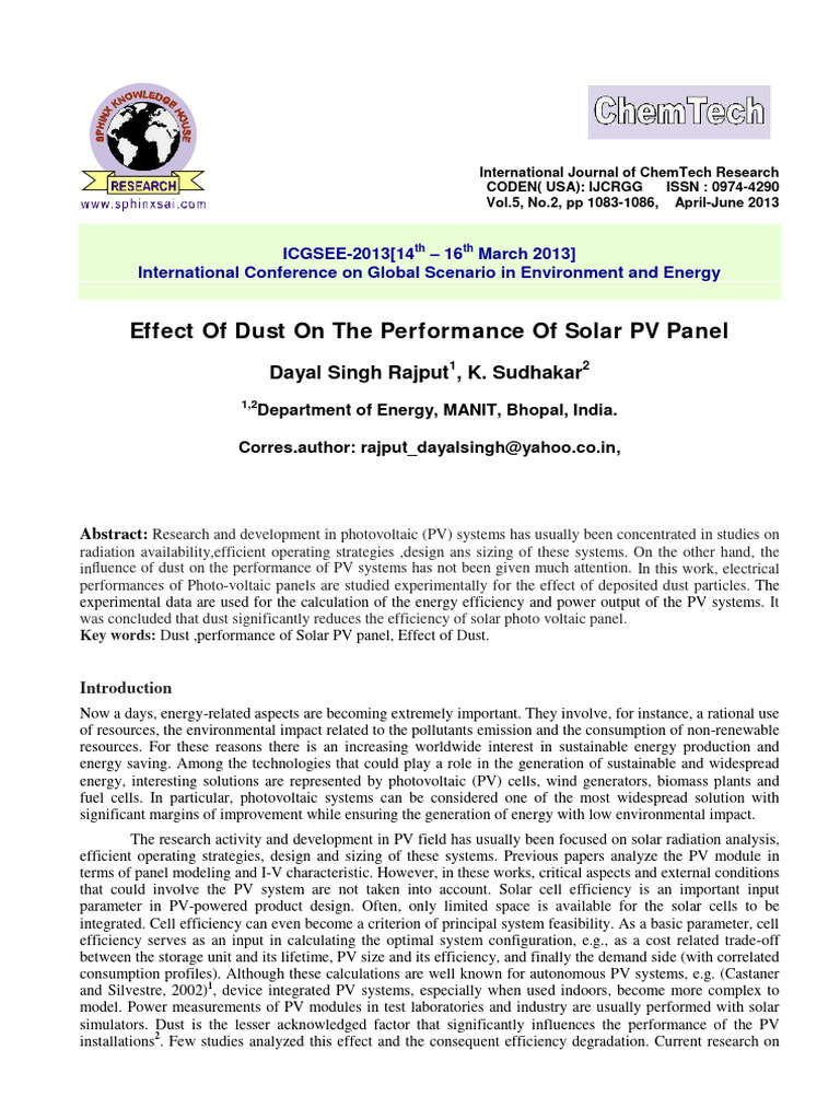Effect of Dust On The Performance of Sol | PDF