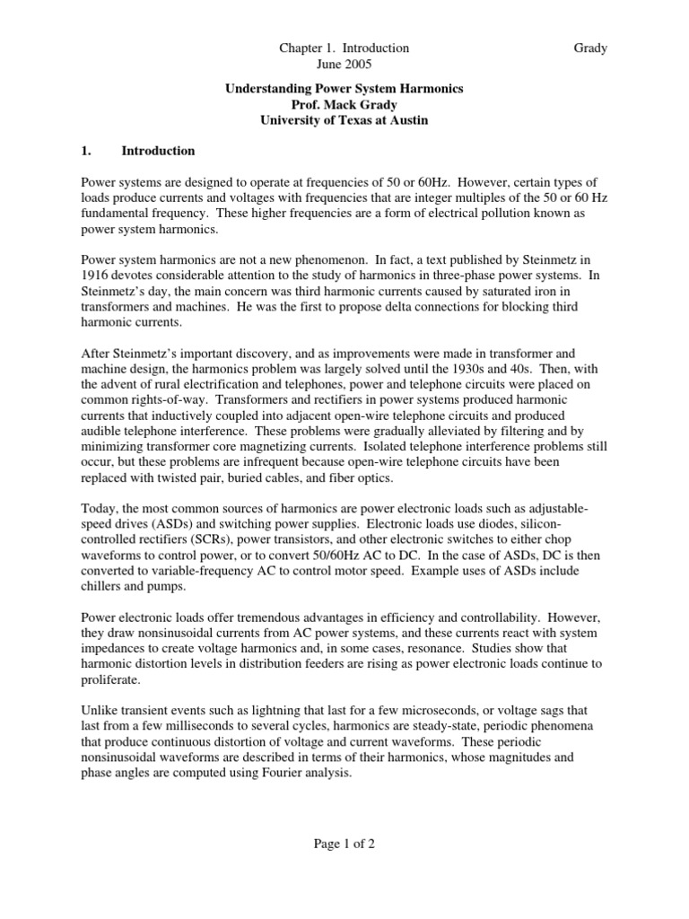 Chapter 1. Introduction Understanding Power System Harmonics | PDF ...