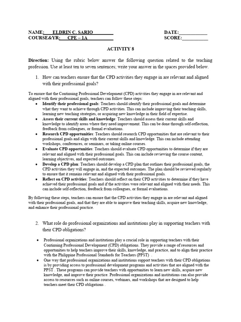 Activity 8 Cpe | PDF | Mentorship | Teachers