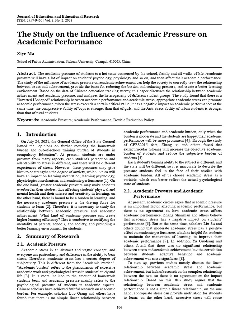 The Study On The Influence of Academic Pressure On | PDF | Dependent ...