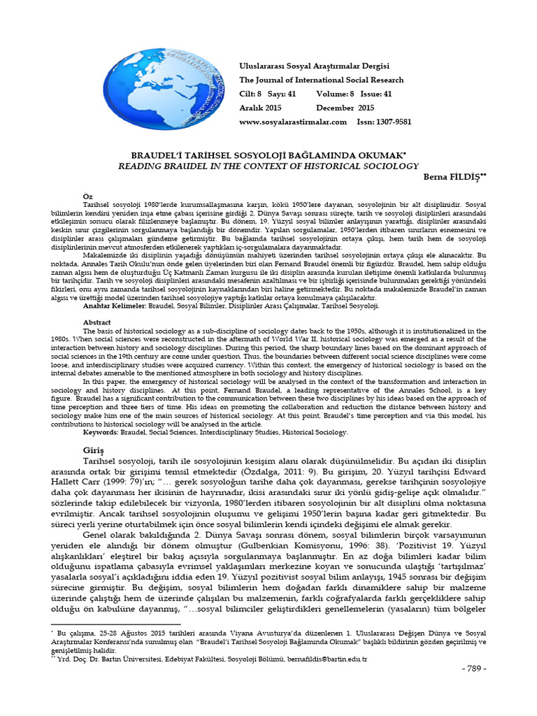 Braudel'i Tarihsel Sosyoloji... - Makale | PDF