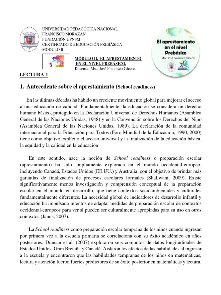 Aprestamiento Escolar en Educación Inicial | PDF