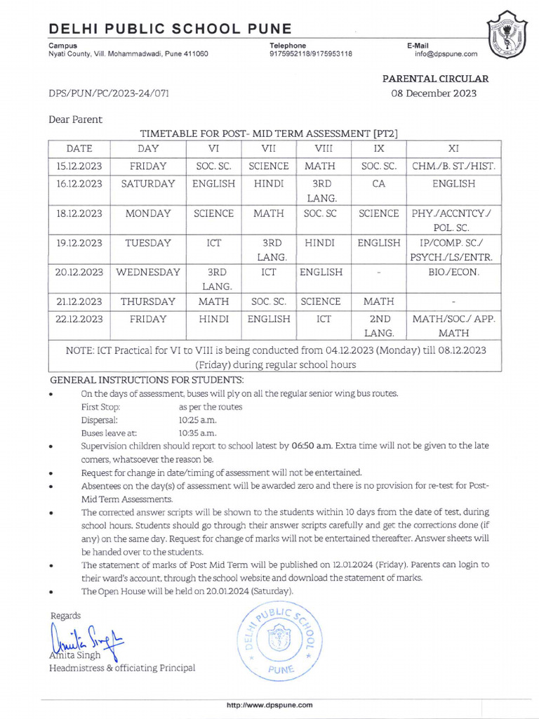 Time Table PT2 VIIX and XI | PDF