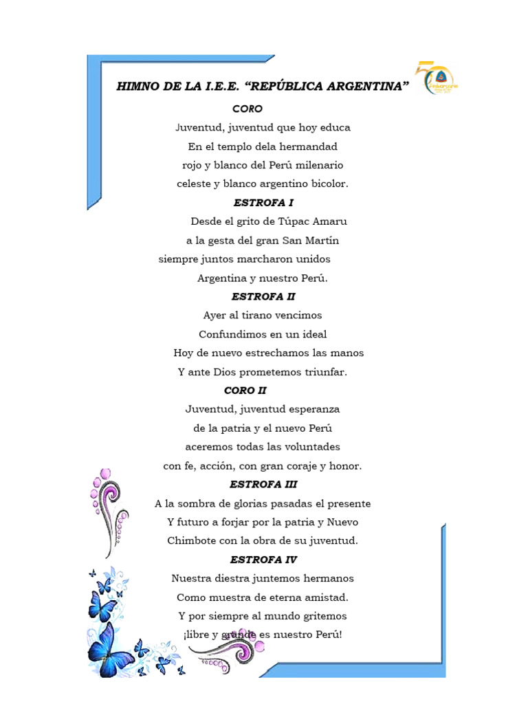 Himno de la I.E.E. República Argentina | PDF