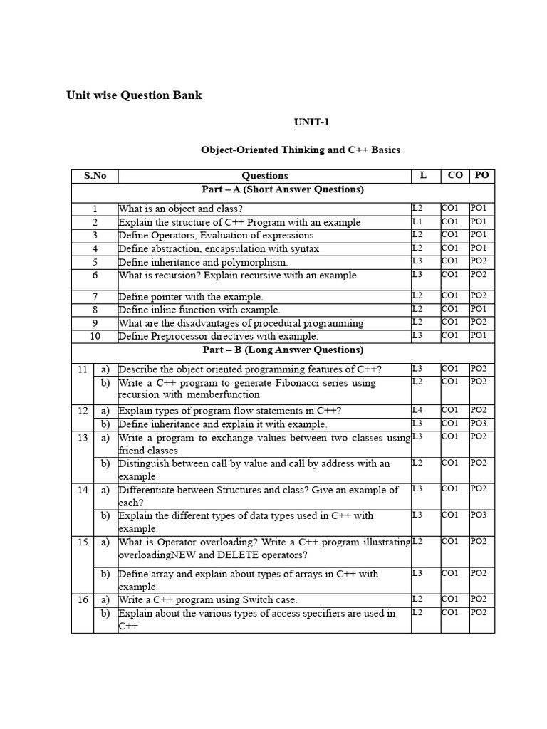 Qb Object Oriented Programming Using C 1 Pdf Teaching Methods And Materials Computers