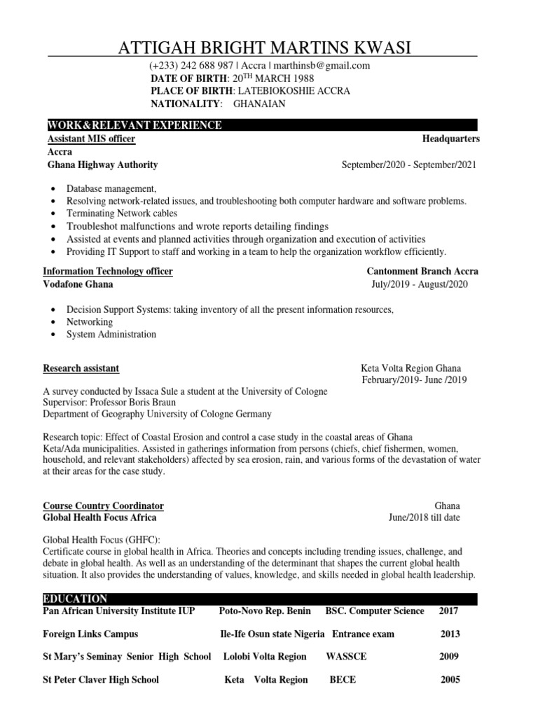 GHAPOHA CV-3 | PDF | Ghana | Computing