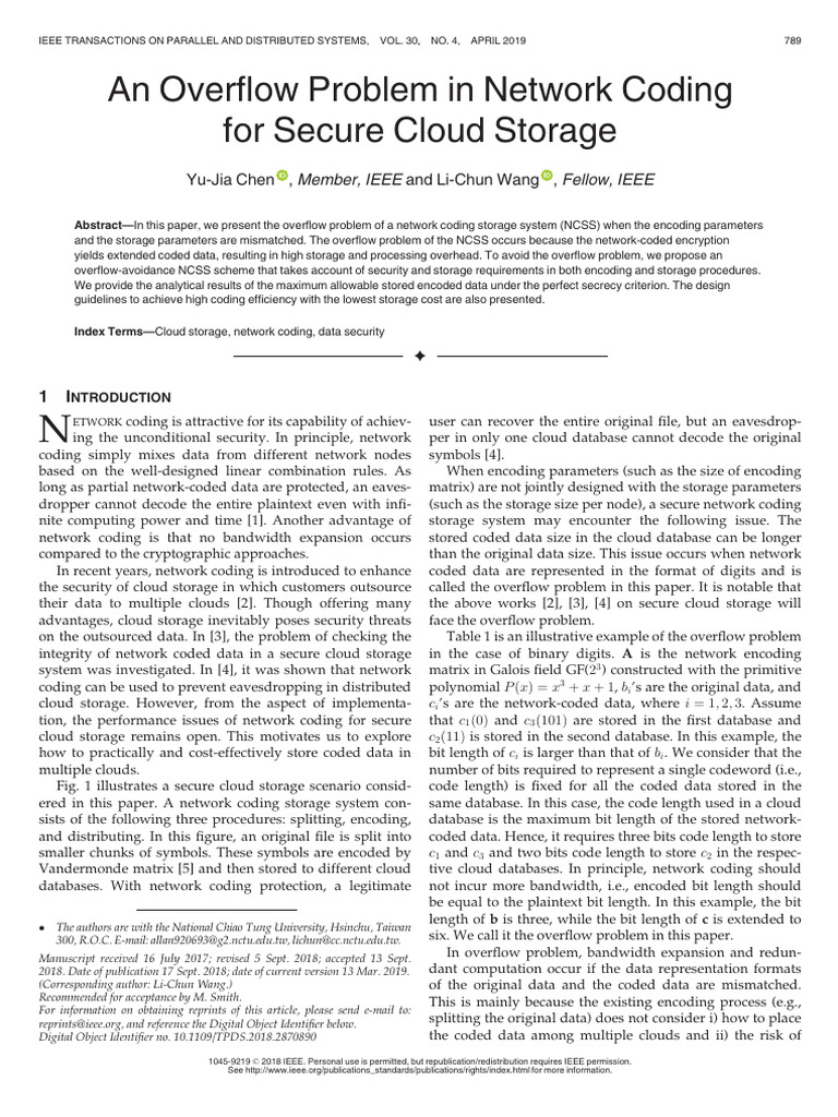 An Overflow Problem In Network Codingfor Secure Cloud Storage Download Free Pdf Computing 