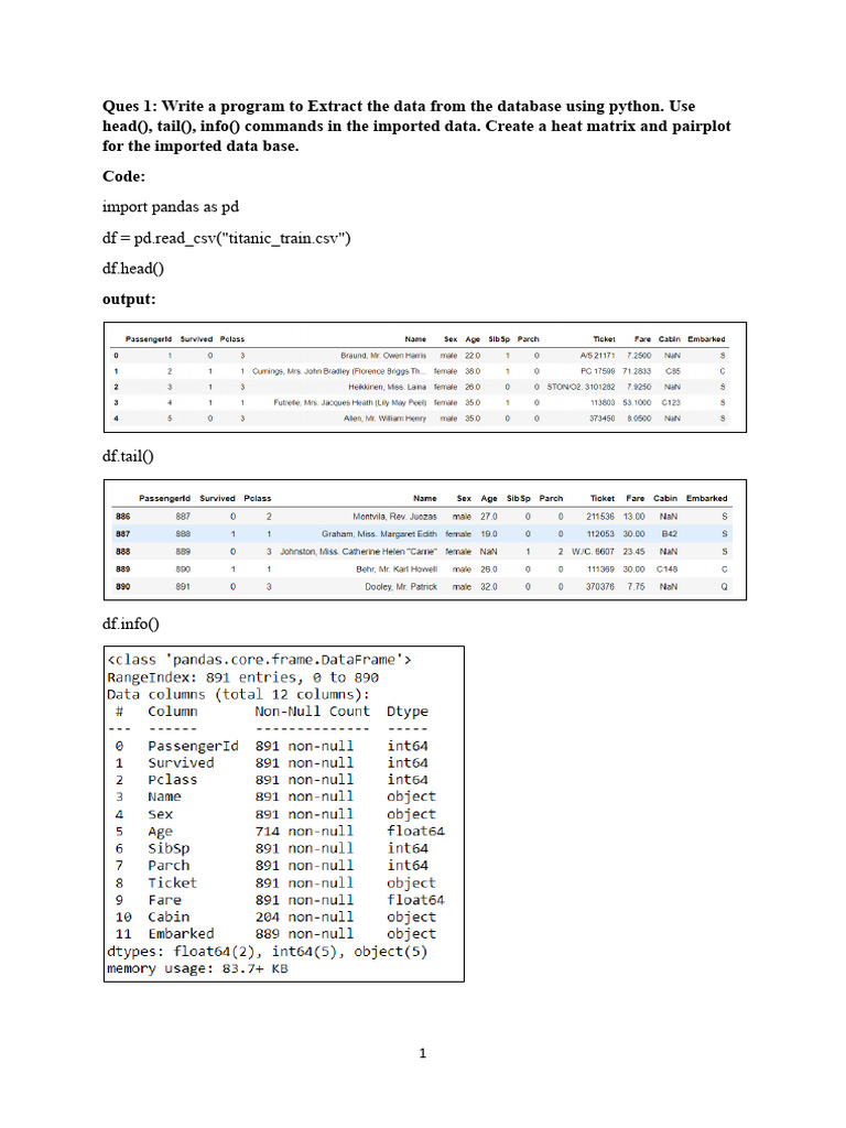 Import Pandas As PD DF PD - Read - CSV ("Titanic - Train - CSV") DF - Head | PDF