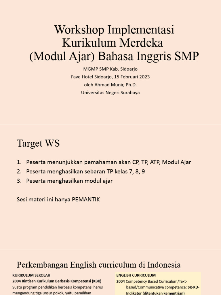 Workshop Modul Ajar Bahasa Inggris MGMP SMP Sidoarjo | PDF