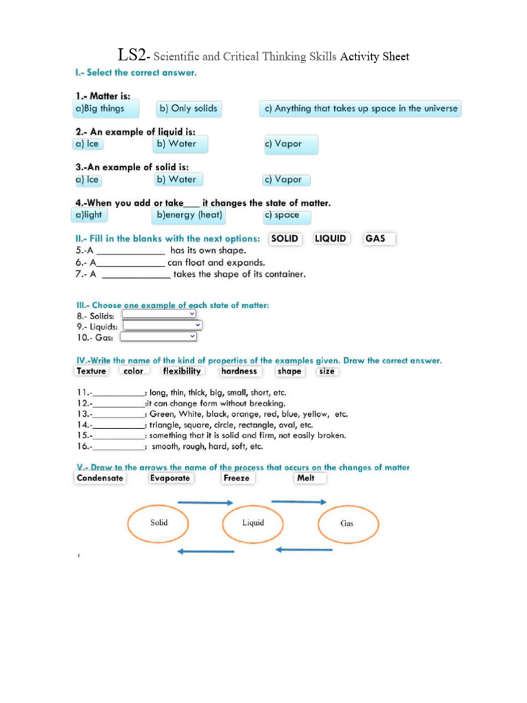 LS 2 Scientific and Critical Thinking Skills WORKSHEET | PDF