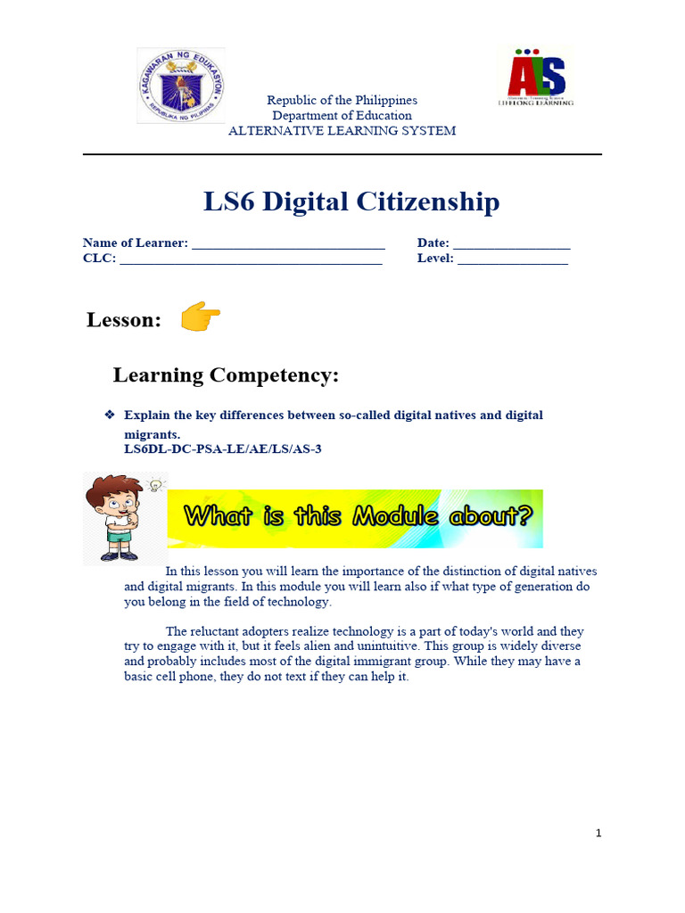 WORKSHEETS IN LS 6 DIGITAL -FOR STUDENTS | PDF