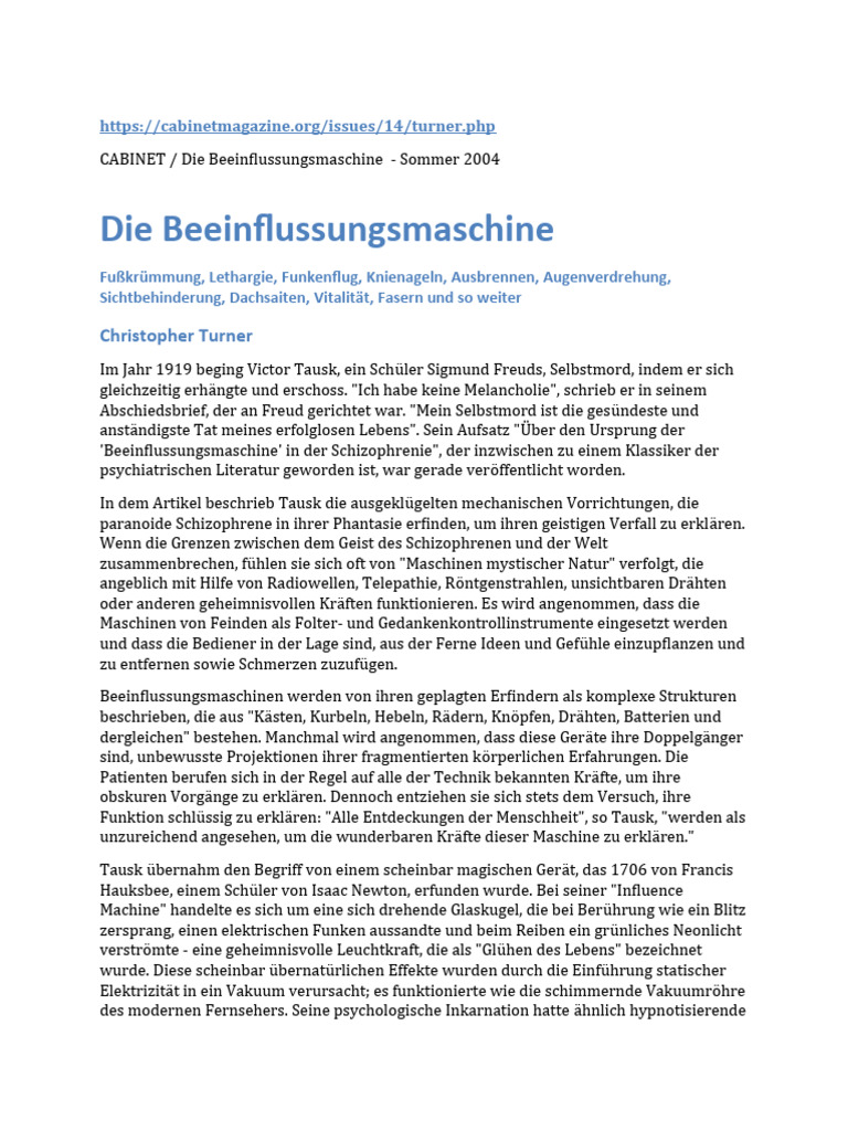 Die Beeinflussungsmaschine - CABINET - TI V2K RNM | PDF