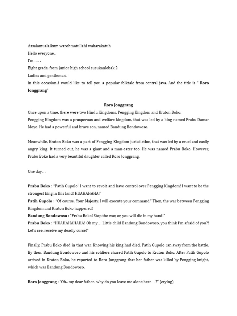 Roro Jonggrang: A Javanese Folktale | PDF | Religion & Spirituality ...