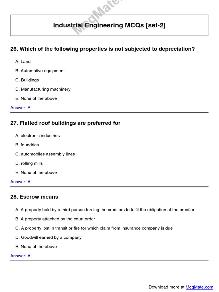 Industrial-Engineering Solved MCQs (Set-2) | PDF