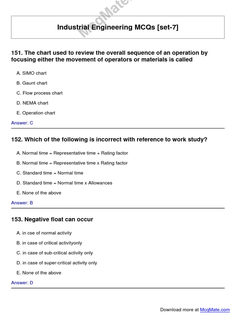 Industrial-Engineering Solved MCQs (Set-7) | PDF