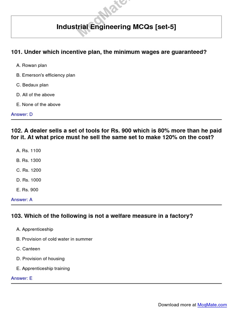 Industrial-Engineering Solved MCQs (Set-5) | PDF