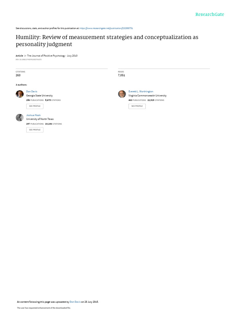 2011 Davis Relationalhumilityscale | PDF | Humility | Emotions