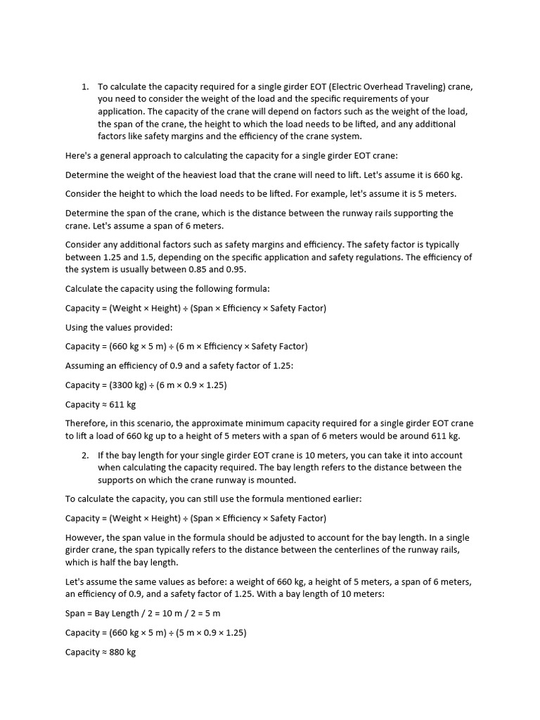 EOT Crane Capacity Calculation | PDF