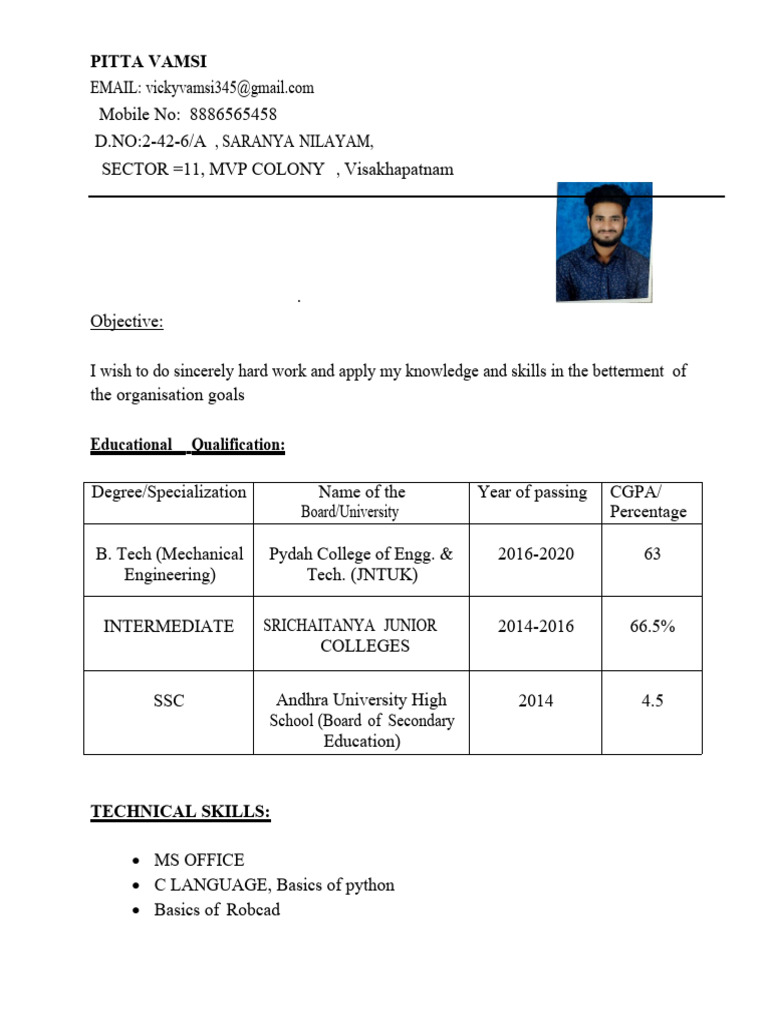Pitta Vamsi Resume | PDF