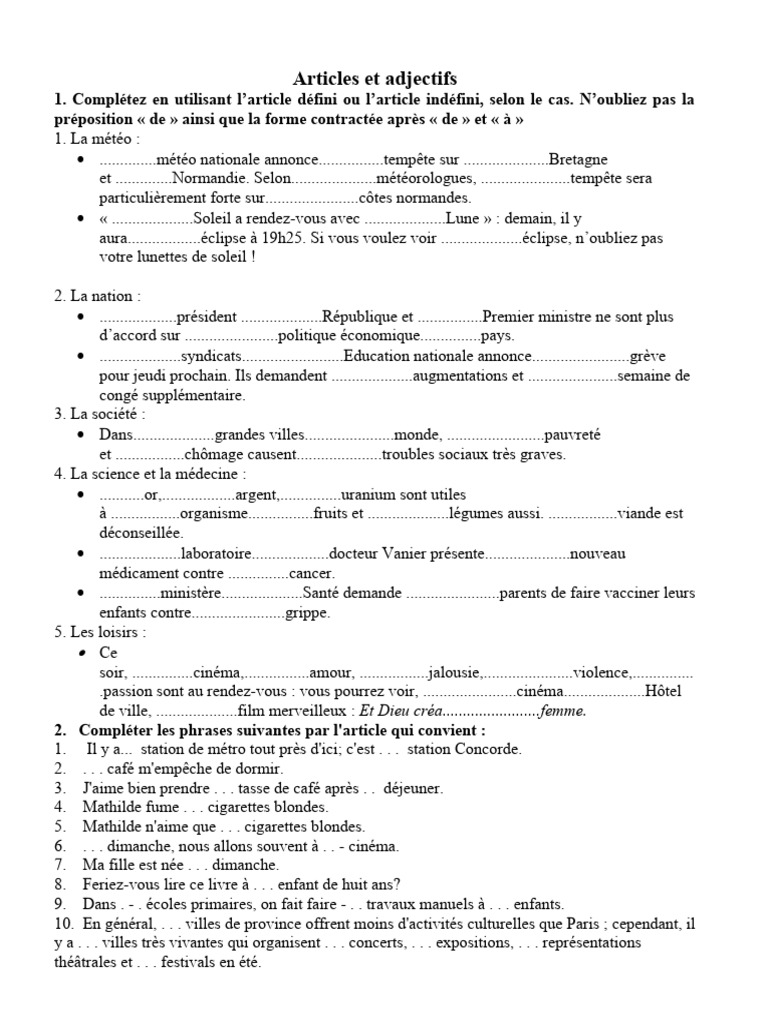 Articles Et Adjectifs | PDF