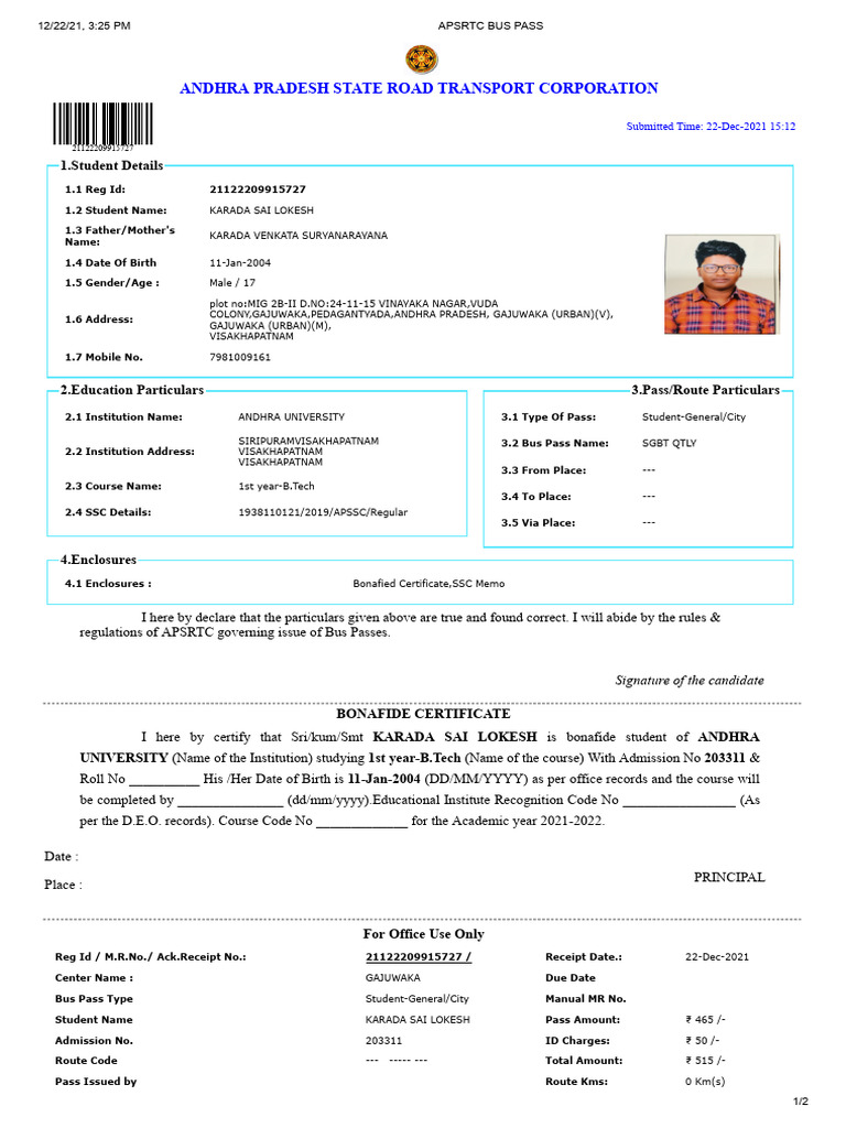 Apsrtc Bus Pass Bandu | PDF | Service Industries | Public Transport