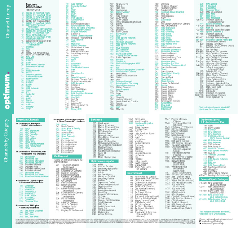 Optimum Channel Lineup Overview | PDF | Hbos | Entertainment Companies ...