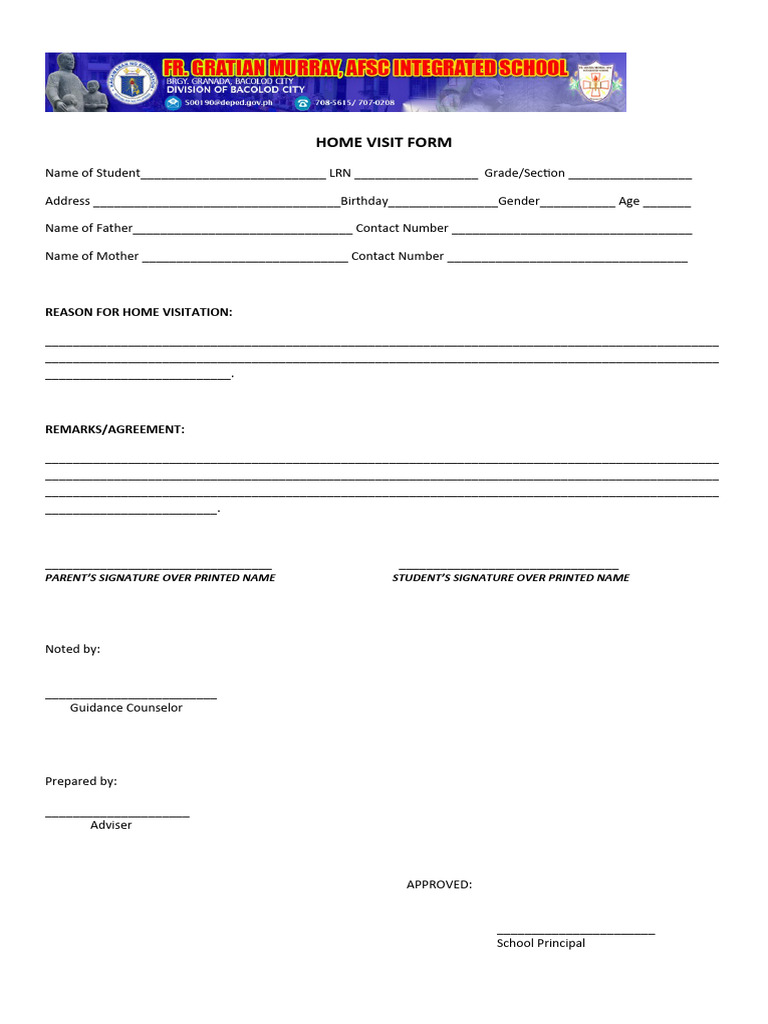Home Visit Form Deped | PDF