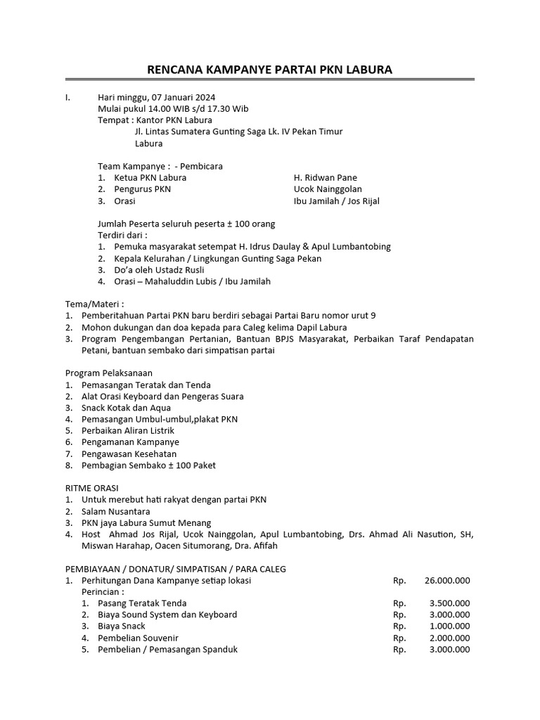 Rencana Kampanye Partai PKN Labura | PDF | Perjalanan | Griya & Taman