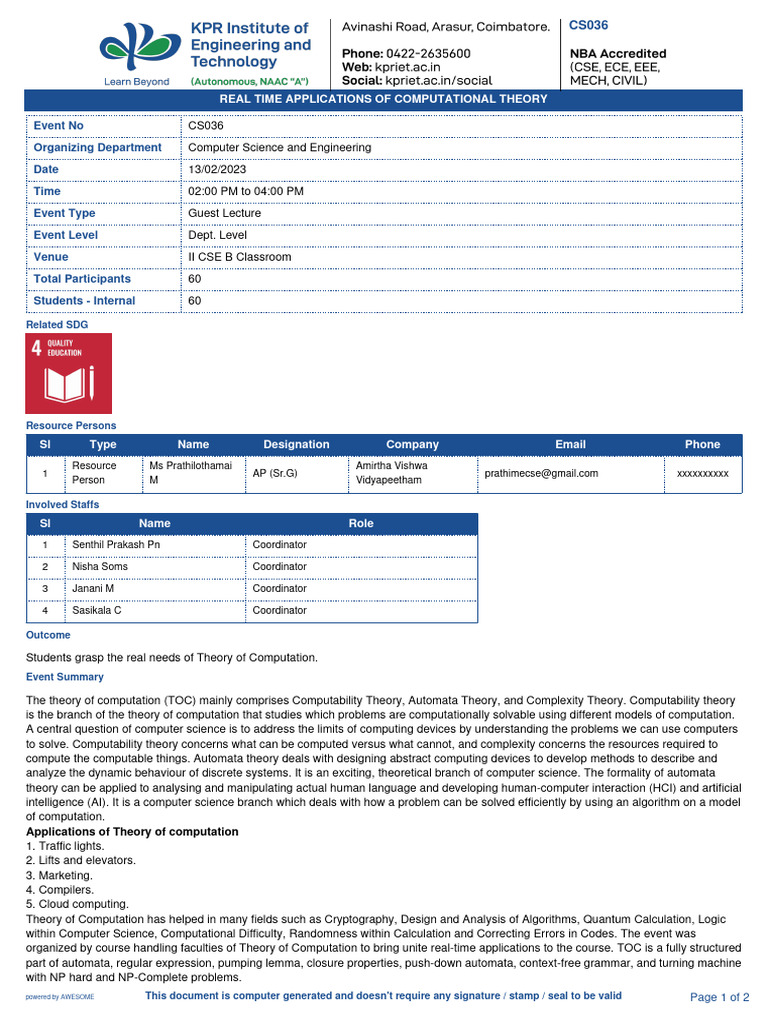 Real Time Applications of Computational Theory | PDF | Theory Of Computation | Quantum Computing