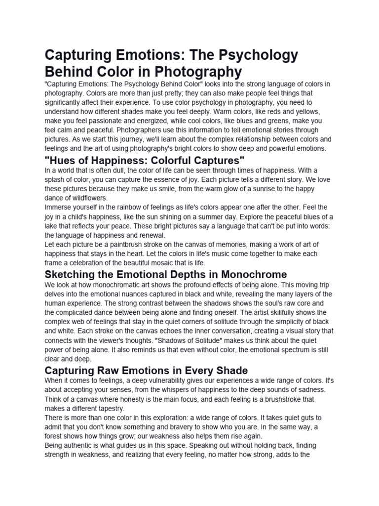 Capturing Emotions - The Psychology Behind Color in Photography | PDF