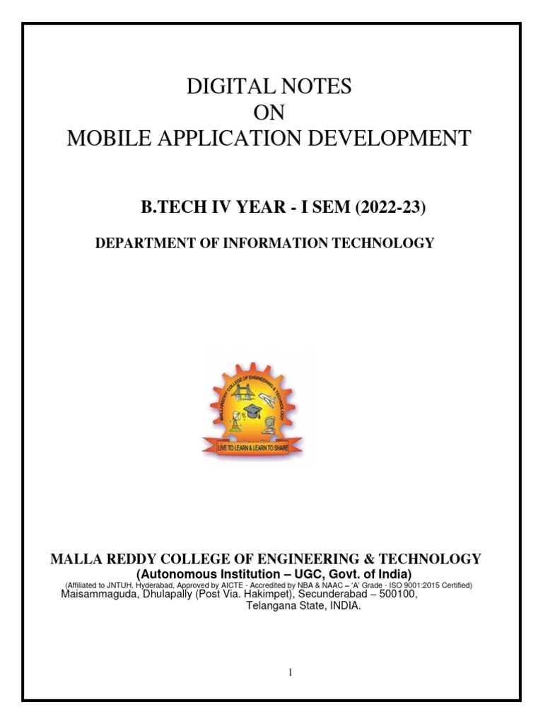 Mobile Application Development Digital Notes(r18a1207) | PDF