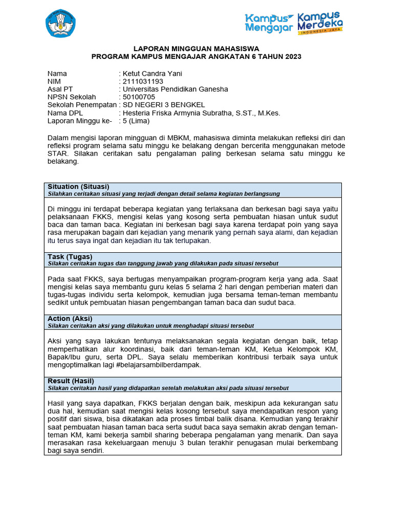 Laporan Mingguan Mahasiswa MBKM Angkatan 6 | PDF | Kesehatan Holistik