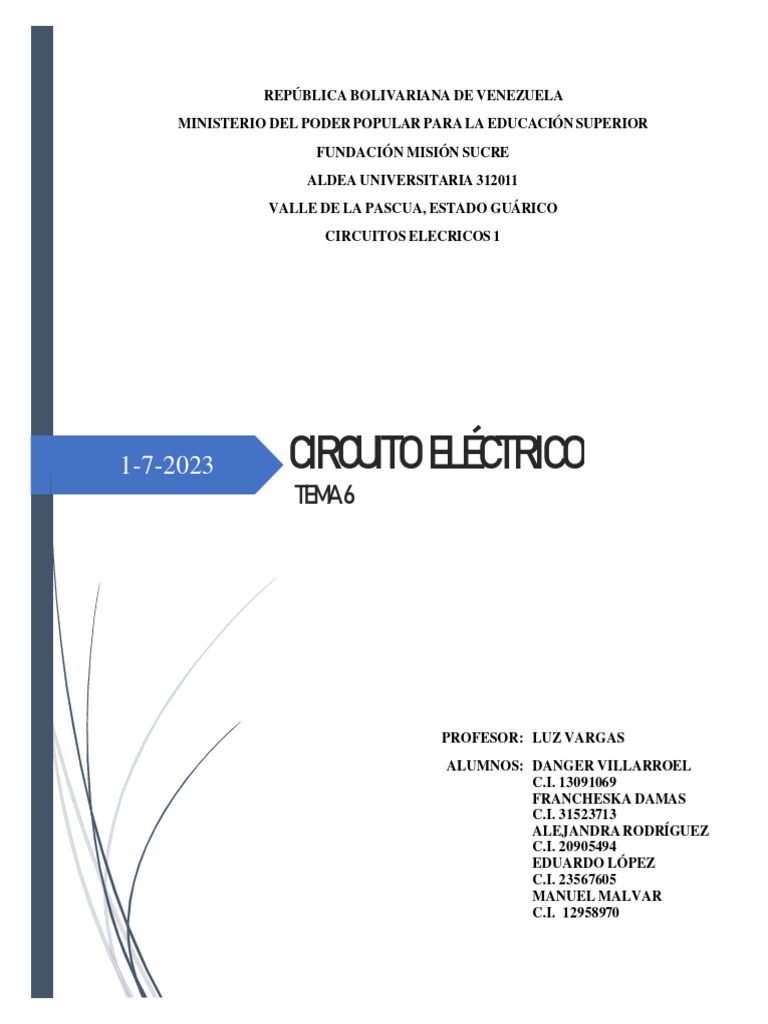 CIRCUITO ELÉCTRICO Tema 6 | PDF | Resistencia Eléctrica y Conductancia | voltaje