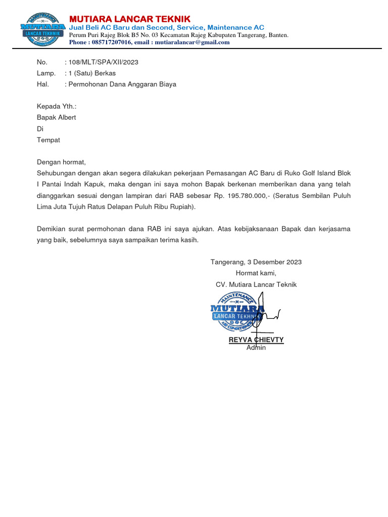 Surat Pengajuan RAB Albert | PDF